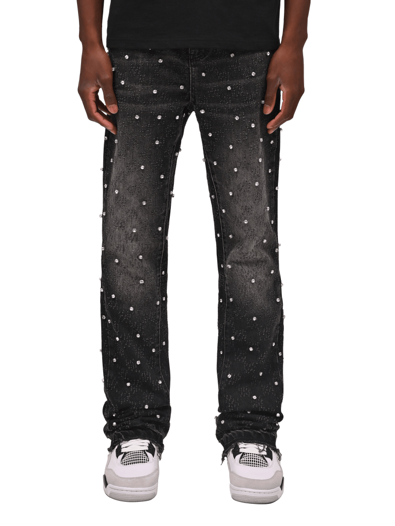 Rhinestone Flare Denim - Black – Reputation Studios